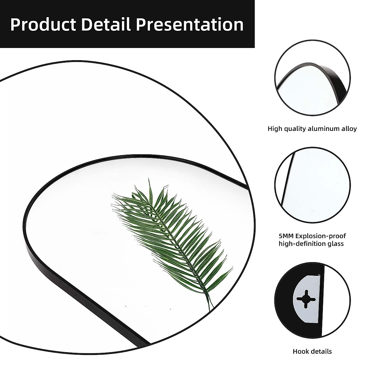 ZHUNFA 65"x 22" Oval Full Length Wall Mirror, Arched Top, Black