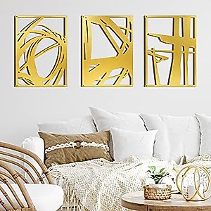 Geelin 3 Pcs Metal Wall Decor 16 x 11 Inch Abstract Metal Wall Art Modern Minimalist Geometric Wall Decor 3D Textured Metal Wall Sculptures for Home Bathroom Living Room Bedroom Dining (Gold)
