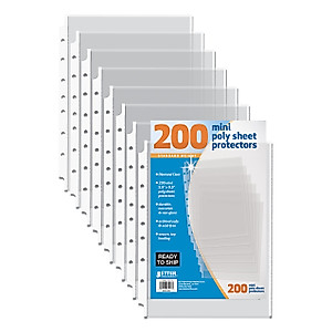 200 Count Mini Poly Sheet Protectors, Standard Weight, Diamond Clear, by Better Office Products, 5.5" x 8.5", 200 Pack