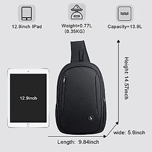 OIWAS Sling Bag For Men Fit 12.9 Inch Tablet Lightweight One Strap Backpack Black Business Crossbody Bag Travel Hiking Shoulder Bag Waterproof Cycling Chest Bag