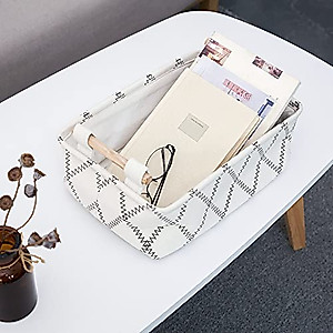 LUFOFOX Decorative Collapsible Rectangular Fabric Storage Bin Organizer Basket with Wooden Handles for Clothes Storage, 11"×7.1"×3.9", White