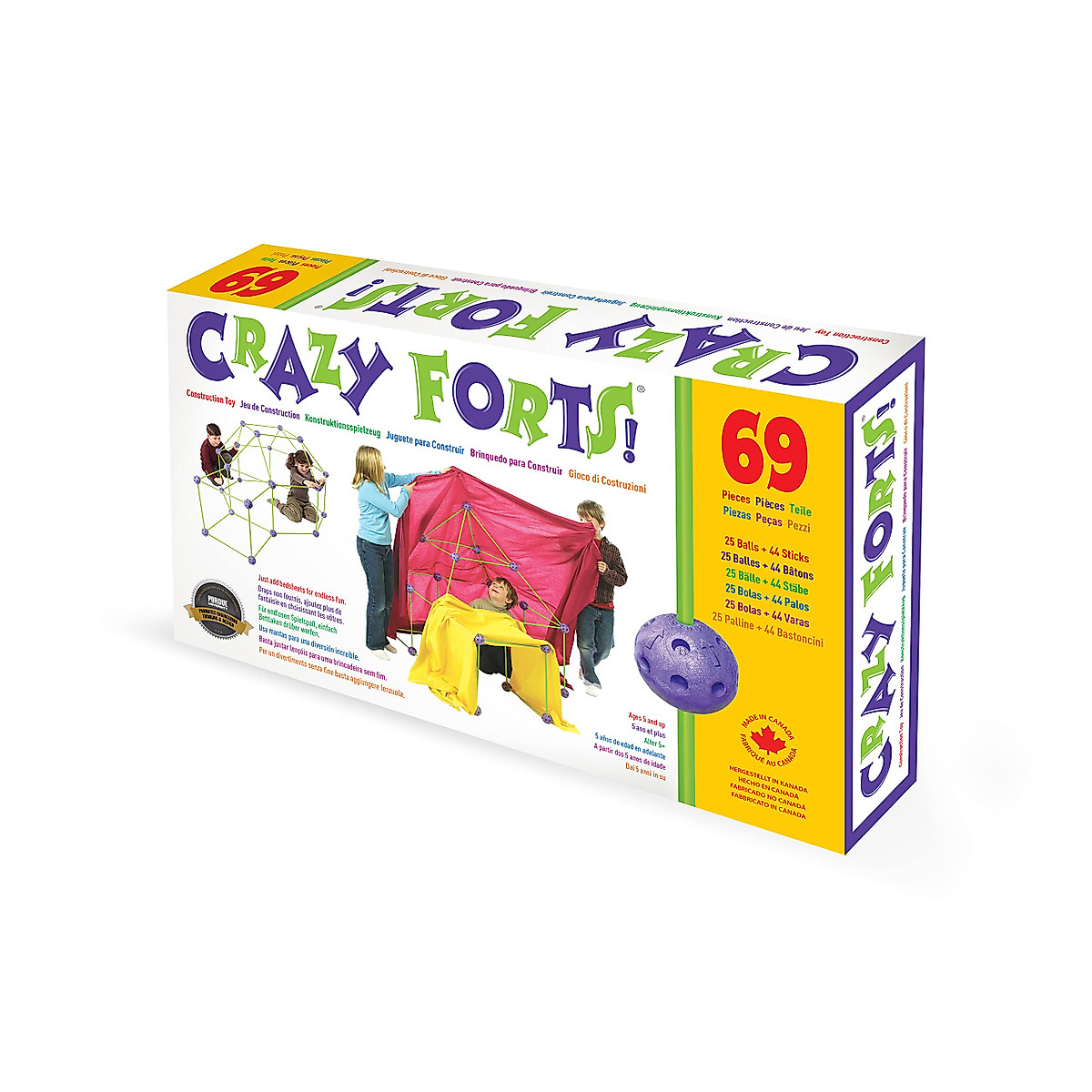 Crazy Forts! 69 Piece Buildable Indoor/Outdoor Play Fort Playset, DIY, Build Your Own, STEAM toy , Purple