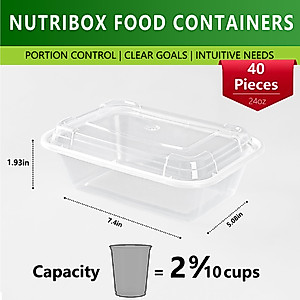 NutriBox [40 Value Pack] single one compartment 24 OZ Meal Prep Plastic Food Storage Containers - BPA Free Reusable Lunch Bento Box with Lids - Spill proof,Microwave, Dishwasher and Freezer Safe