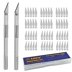 Mlife Precision Carving Craft Knife Stainless Steel Hobby Knives for DIY Art Work Cutting - 2 Handles and 60 Spare Blades with Storage Case