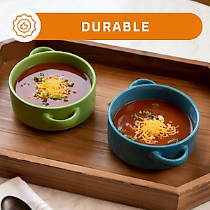 Bruntmor Soup Crocks with Handles, Porcelain Ceramic Bowls, for Rice, Dessert, Pasta, Dishwasher, Microwave, Oven & Broil Safe, Set of 4,Easy to clean, Ideal for Christmas Gifting, 19 oz (Multicolor)