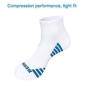 BERING Men's Ankle Socks Running Athletic Quarter Socks, White, Size 9-12, 6 Pairs