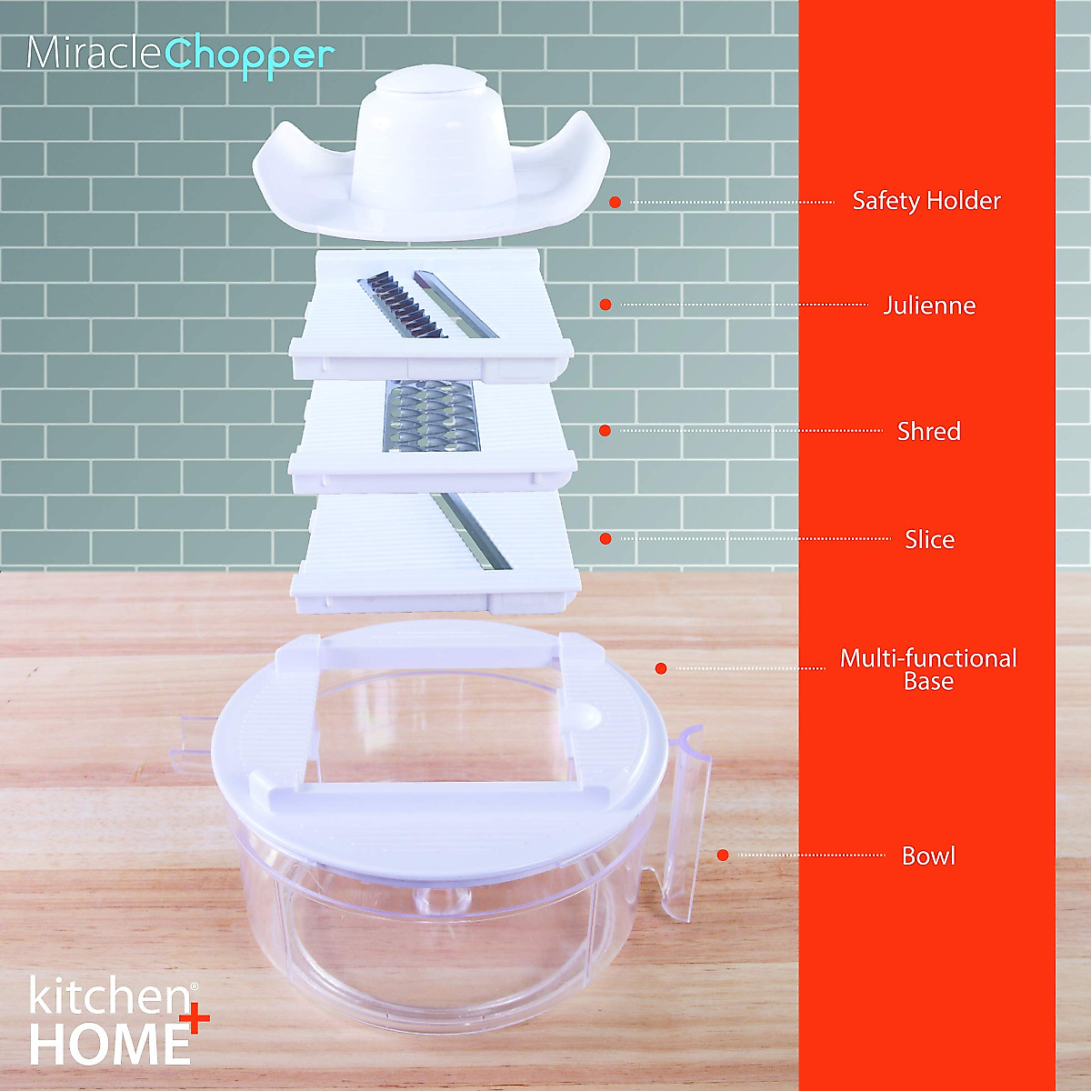 Kitchen + Home Manual Food Chopper - 5 in 1 Miracle Chopper, Salsa Maker, Blender, Slicer, Shredder and Julienne – As Seen on TV Manual Food Processor