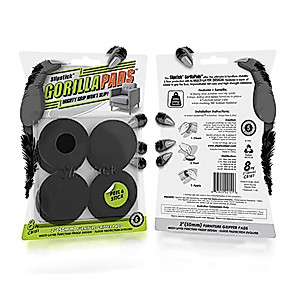 Slipstick GorillaPads Non Slip Furniture Pads/Gripper Feet Floor Protectors (Set of 8) Premium 2 Inch Round Self Adhesive Rubber Stoppers for Furniture Legs, Black, CB151