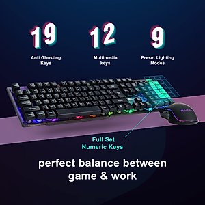 HAJAAN HC410-G Wired RGB Gaming Keyboard and Mouse Combo, with Multimedia and Anti-Ghosting Capability Keys, Upto 3200DPI Gaming Mouse for Windows PC Gamers- Black