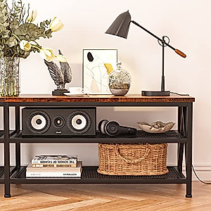 Furologee TV Stand for 60 65 inch TV, Long 55" Entertainment Center with 3-Tier Open Storage Shelves, Industrial TV Console Table for Living Room, Rustic Brown