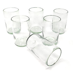Dos Sueños Hand Blown Mexican Drinking Glasses – Set of 6 Natural Clear Glasses (14 oz each)