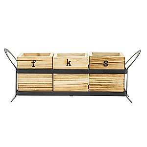 Boston Warehouse Rustic Farmhouse Wood and Metal Flatware Caddy with Removable Utensil Crocks