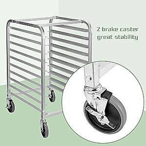 HALLY SINKS & TABLES H Bun Pan Rack 10 Tier with Wheels, Commercial Bakery Racking of Aluminum for Full & Half Sheet - Kitchen, Restaurant, Cafeteria, Pizzeria, Hotel and Home, 26" L x 20" W x 38" H