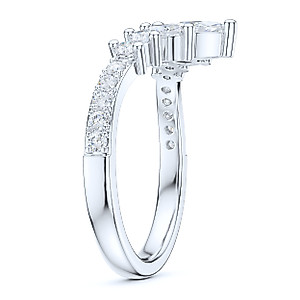 PRSTANI Sterling Silver Slight V Shaped Crown Simulated Marquise & Round Diamond Matching Ring Wedding Band (2.5)