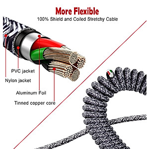 VODBOV USB-C to Lightning Cable 2FT to 8FT Right Angle Coiled Charging Cable Durable Coil MFi Certified Charger Cord Zebra Black