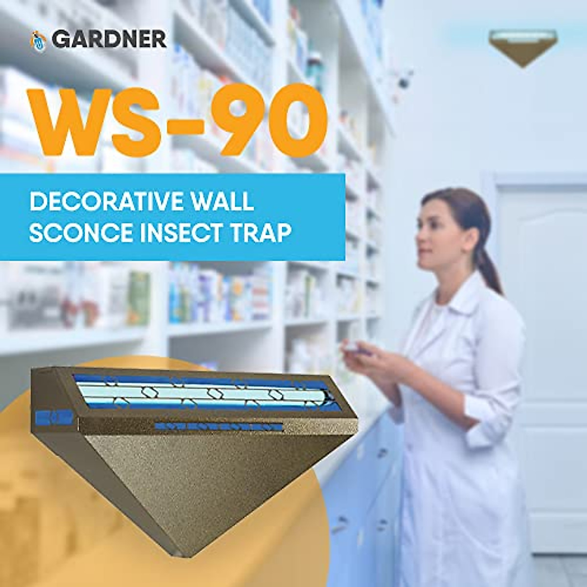 Gardner WS-90 Indoor Fly Trap, Fly Lights for Restaurants & Healthcare Facilities, Fly Light Trap, Insect Light Trap Indoor, Fly Light Trap Indoor Plug in, Bug Lights, Blue Light Fly Trap (Gold)