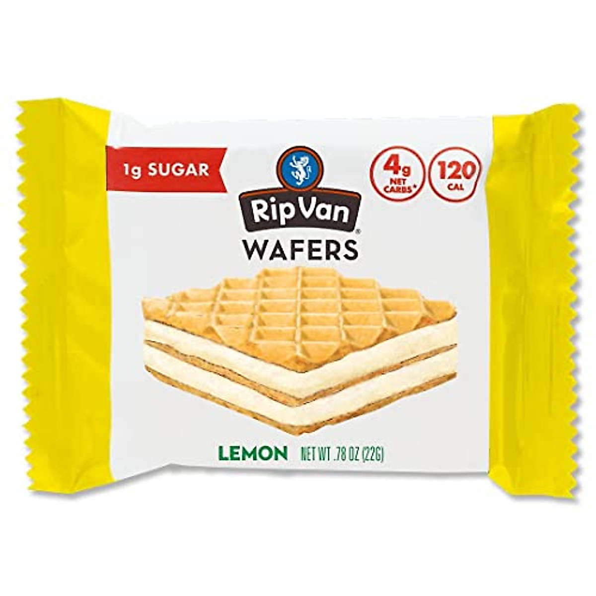 Rip Van Wafels Lemon Cookies, 16 Count, 1g Sugar, 4g Carbs, Vegan, Keto Friendly, Low Calorie, 0g Trans Fat, 120 Calories, 6g Fiber