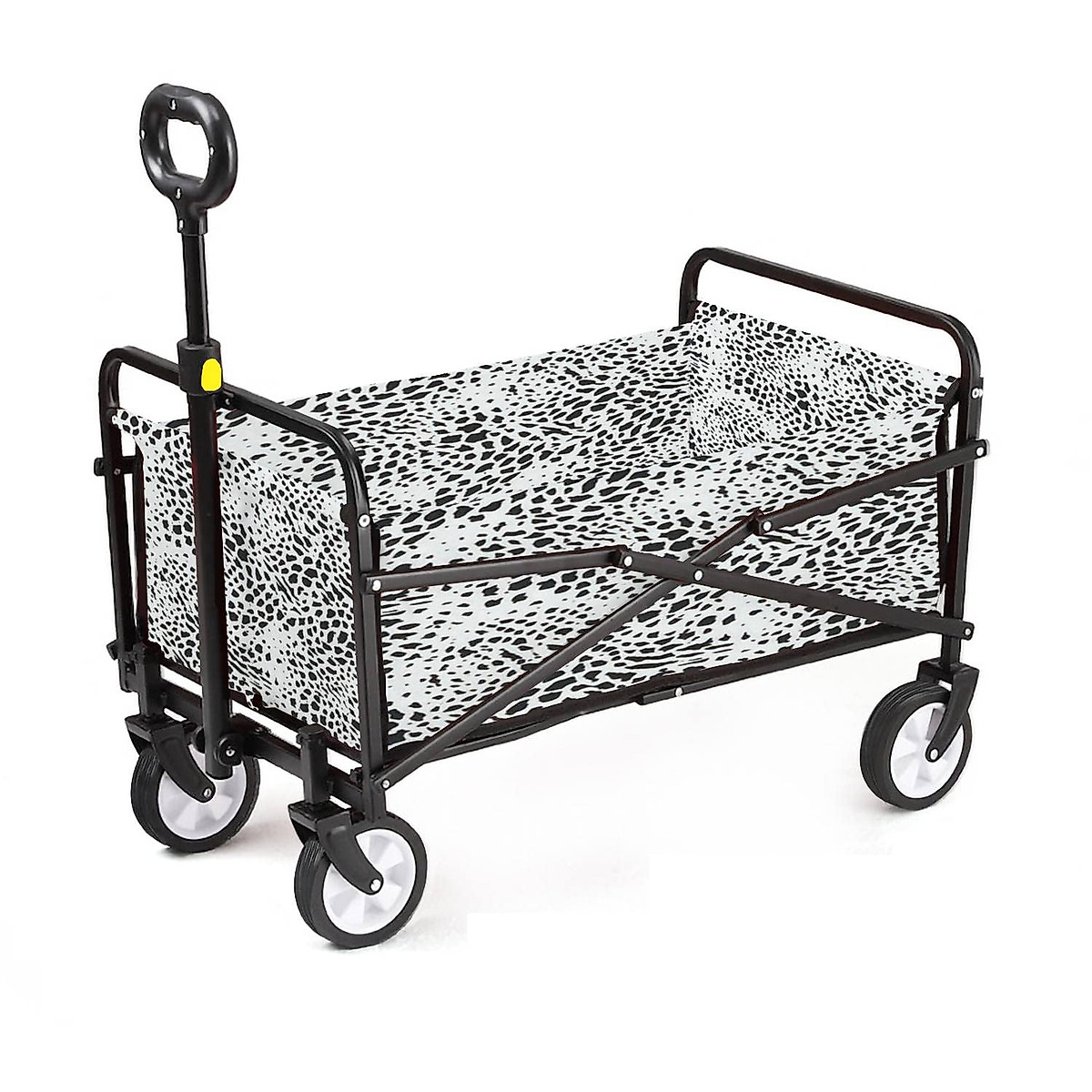 Outdoor Collapsible Wagon Seamless Black White Fur Stylish Fashionable Wild Leopard Cheetah Camping Shopping Garden Cart Heavy Duty Wagon Adjustable Portable Utility Folding Wagon with Wheels