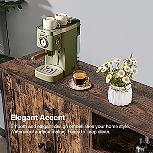 Giantex Industrial Kitchen Storage Cabinet w/Open Shelves, 2-Door Cupboard, Adjustable Shelf, Wooden Buffet Sideboard, Farmhouse Floor Bar Cabinet for Living Room, Entryway (Rustic Brown)