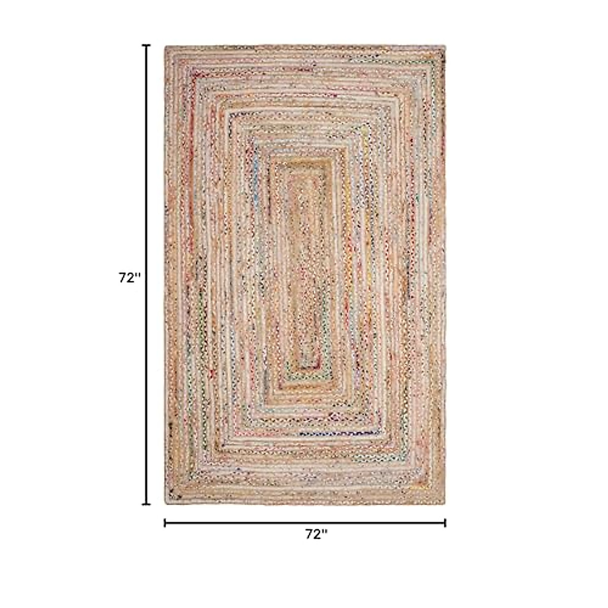SAFAVIEH Cape Cod Collection Area Rug - 6' Square, Beige & Multi, Handmade Boho Braided Jute & Cotton, Ideal for High Traffic Areas in Living Room, Bedroom (CAP202B)