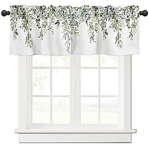 Sage Green Curtain Valance for Windows Watercolor Eucalyptus Leaf Rod Pocket Valance Window Treatments Plant Leaves with Floral Short Curtains for Kitchen Bathroom Bedroom 54 x 18 inch