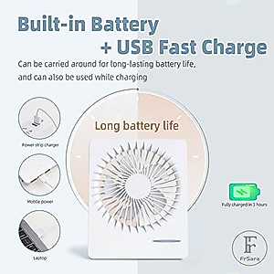 FrSara Fan USB Desk Personal Fan, 4.5Lnch，Long Battery Life, Quiet Portable Mini Table Fan, Three Wind Speed Adjustment, Small Portable and Personal Fan Perfect for Use in Home, Office, Desktop