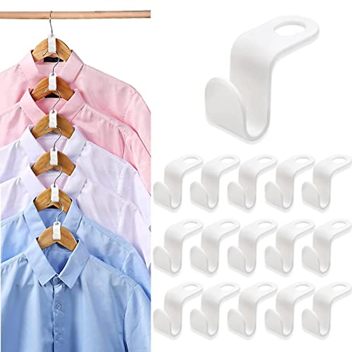 GJX 100Pcs Clothes Hanger Connector Hooks Cascading Hanger Plastic Hooks Extender Clips for Closet Hangers Space Saving and Organizer Clothes Closets (100 White)