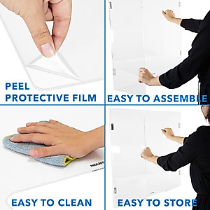 Mount-It! Acrylic Protective Sneeze Guard 27.6" x 19.7" x 25.6" | Foldable Clear Plexiglass Personal Protection Shield and Partition | Three Size Coverage