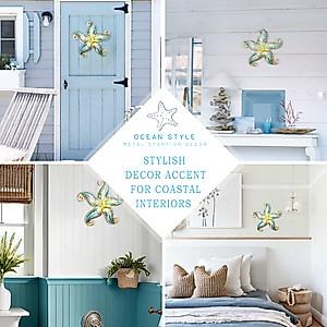 POXOHO Metal Starfish Wall Decor, Sea Life Coastal Decorations 12 inch Starfish Wall Art, Nautical Home Decoration Handing Ocean Beach Wall Art for Garden,Fence,Home,Patio,Kitchen,Bathroom,(Blue)
