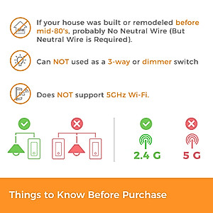 Refoss Smart Light Switch, Single Pole Smart Switch, Neutral Wire Required, Compatible with Apple HomeKit, Amazon Alexa and Hey Google, 2.4GHz Wi-Fi, Remote and Voice Control, No Hub Required, 1 Pack