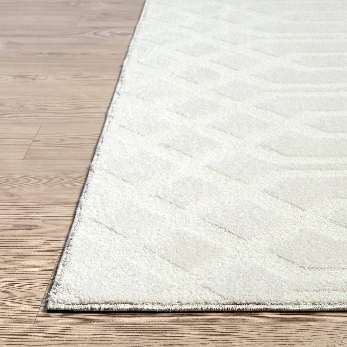 Abani Cozy Cream Area Rug for Living Room, Bedroom - Geometric Diamond Pattern - 8' x 10' - Durable & Easy to Clean