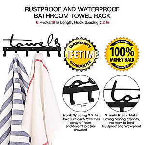 Goutoports Bathroom Towel Rack Wall Mount Towel Holder Kitchen Metal Holder Rack 6 Hooks Hot Tub Accessories Rustproof and Waterproof (Black)