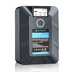 Artman V Mount Battery,14.8V 3400mAh (50Wh) Mini V-Mount Battery with OLED Screen 45W PD USB-C Fast Charging D-TAP USB-A DC Ports, V Lock Battery for Cameras Camcorders Large LED Light Monitors
