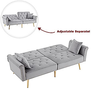 HUAYICUN Loveseat Convertible Sleeper Sofa, Modern Velvet Futon Sofa with 2 Pillows, Modern Armchair Accents Couch Metal Legs Lounge Chairs for Living Room