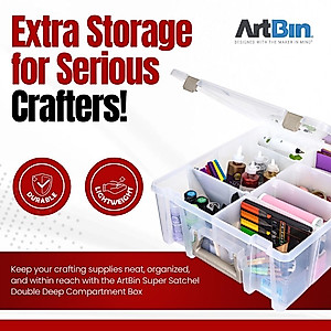 ArtBin 0365500 Super Satchel Double Deep, Portable Art & Craft Organizer with Handle, [1] Plastic Storage Case, Clear with Gold Accents, Clear & Gold