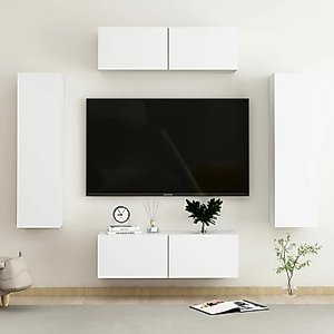 BULANED Fire Place Tv Stand,Home Stand White,Tv Wall Units for Living Room,4 Piece TV Cabinet Set White Engineered Wood