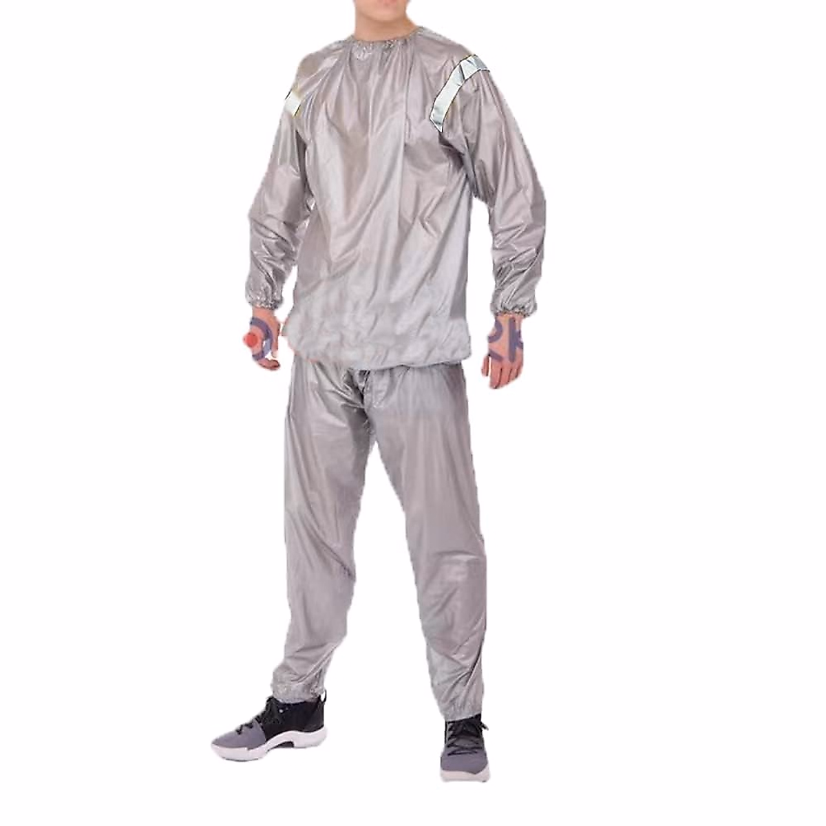 Heavy Duty Sauna Suit For Women Men Exercise Weight Loss Gym Fitness Workout Reflective Trim Sweat Sauna Suit (Grey, Large-X-Large)