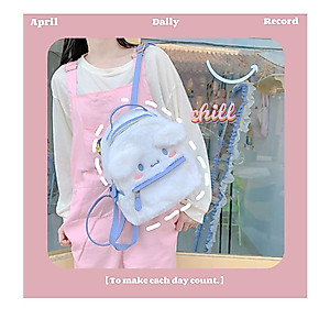 HDHTB Cute Girl Small Plush Bag Backpacks Kawaii Cartoon Japanese Anime Furry Bag Leisure Daily Backpack Schoolbag Bookbag (White)
