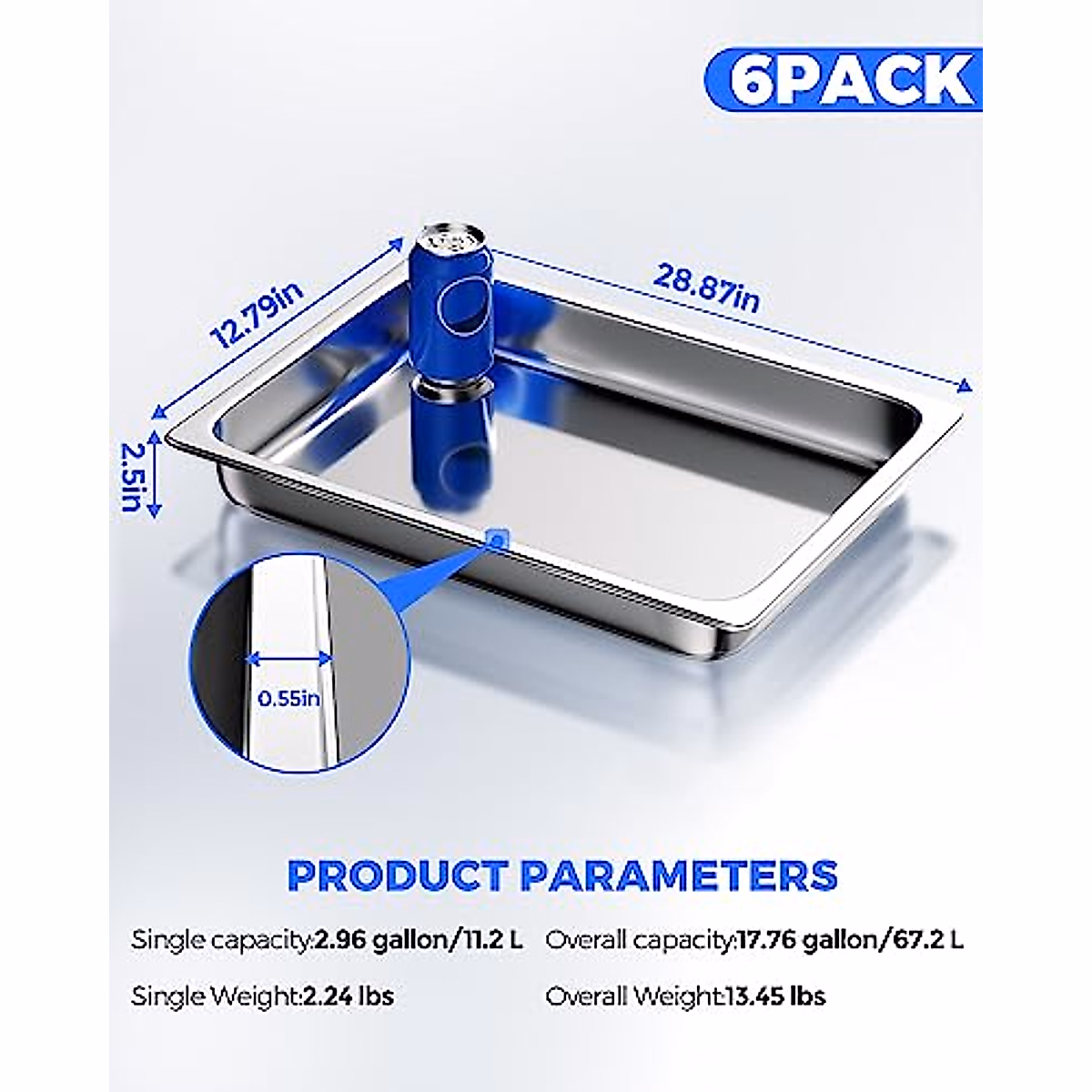 WantJoin Full Size Steam Table Pans, 6-Pack 2.5 Inch Deep Restaurant Steam Table Pans Commercial, Hotel Pan Made of 201 Gauge Stainless Steel