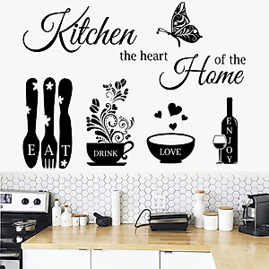 Kitchen Wall Stickers Dining Room Quotes Wall Decals The Kitchen The Heart of The Home Vinyl Wall Sign Art Decor Home Decoration Wall Decal for Kitchen Living Room Dining Room Wall Decorations.
