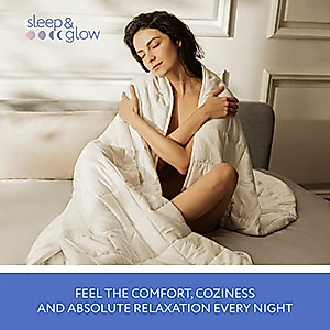 SLEEP & GLOW Cooling Weighted Blanket Premium 400 TC Cotton with Glass Beads & No Glue All Season Breathable Heavy Blanket - 10 LBS Single Size 48” x 72” (White)