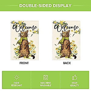 AVOIN colorlife Spring Summer Flower Cat Garden Flag 12x18 Inch Double Sided Outside, Yellow Daisy Sunflower Welcome Yard Outdoor Flag