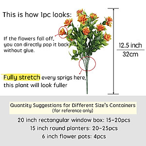 Rinlong 6Pcs Artificial UV Resistant Flowers Outdoor Fake Mums Plants Orange Plastic Flowers Plants Faux Flowers Fall Decor for Clearance Outdoor