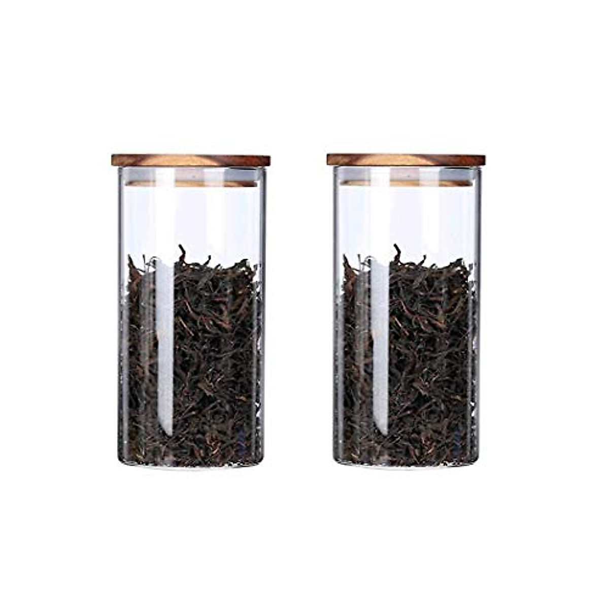 2PCS Empty Thicken Clear Glass Canister Home Kitchen Food Storage Cotainer Jars Pots With Airtight Wood Lids Air Tight Vial Bottles for Coffee Bean Tea Sugar Dry Fruit Nuts Candy (350G)