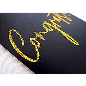 Congratulations Card - 2 Pack "Congrats!" Black Textured Greeting Card in Gold Glitter Letters with Kraft Envelope - 5" x 7" Blank Inside - For Graduation, Promotion, Engagement, Announcement
