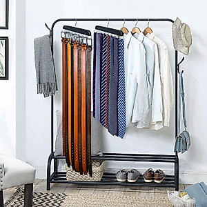 Resovo Belt Hanger for Closet Max 42 Belts, Sturdy Wood Belt Rack Closet Accessories with 14 Hooks Belt Organizer for Closet Organizers and Storage -Black 1 Pack