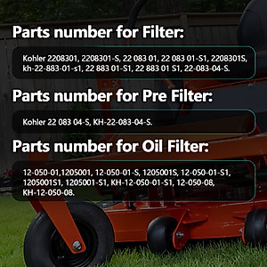 22 083 01-S 22 883 01-S1 Air Filter Compatible with Cub Cadet XT1 LT 42 Parts Kohler 5400 Series, KS530 KS540 KS590 KS595 17-19.5hp Engine, 22-083-01 2208301 Cub Cadet XT1 Enduro lt42 Oil Change Kit
