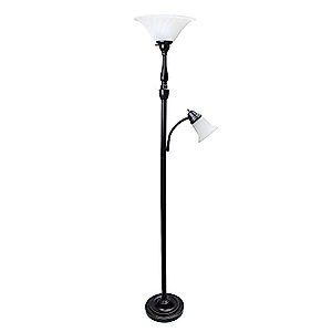 Elegant Designs LF2003-RBZ 2 Light Mother Daughter Floor Lamp with White Marble Glass,Restoration Bronze