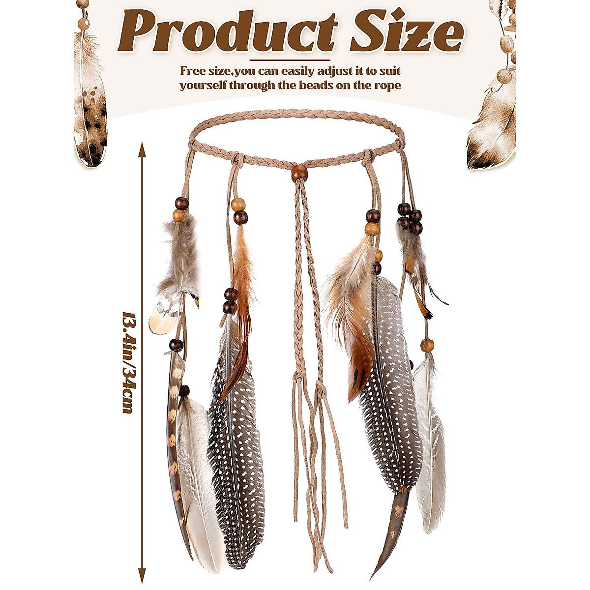 XunYee Feather Headband Hippie Headband for Women Hippie Accessories Indian Headband Feather Hair Accessories for Costume (Classic Style)