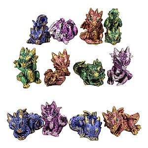 Ebros Gift Set of 12 Colorful Metallic Red Green Purple Blue Baby Dragons in Multiple Poses Miniature Figurines Whimsical Medieval Fantasy Dragon Wyrmlings Fairy Garden Mini Statues